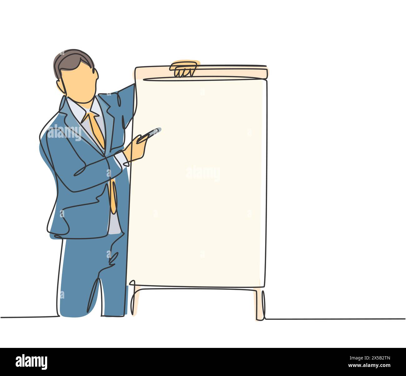 Single continuous line drawing of young business coach teaching ...