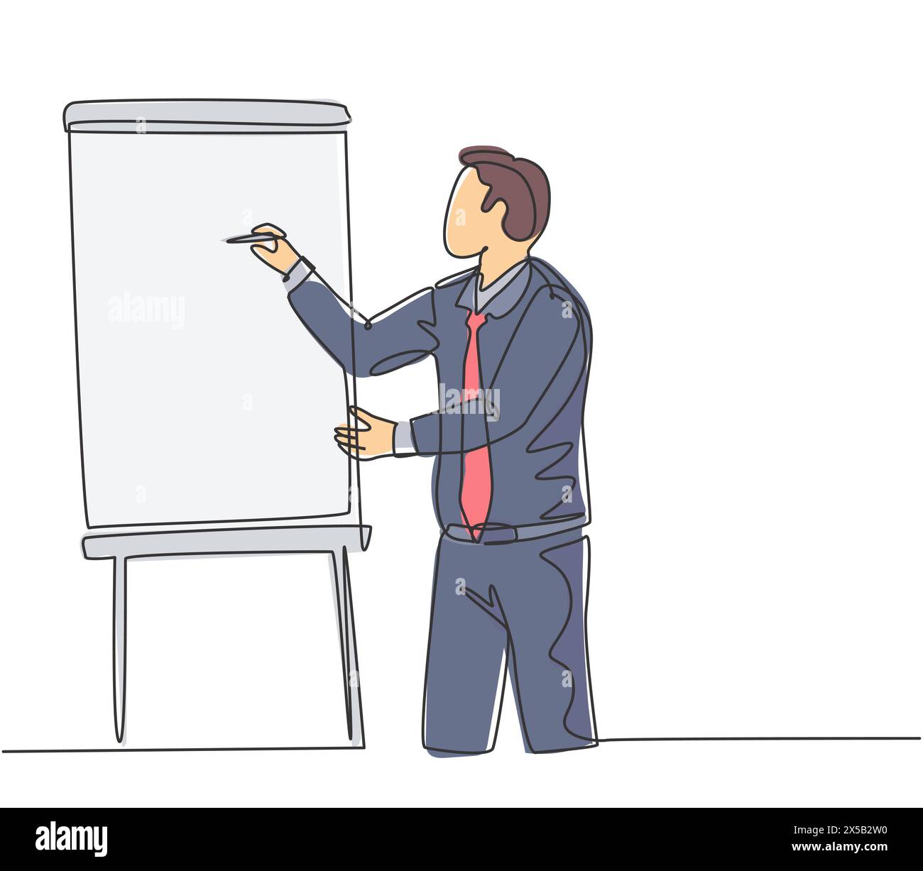 Single continuous line drawing of young businessman pointing the ...