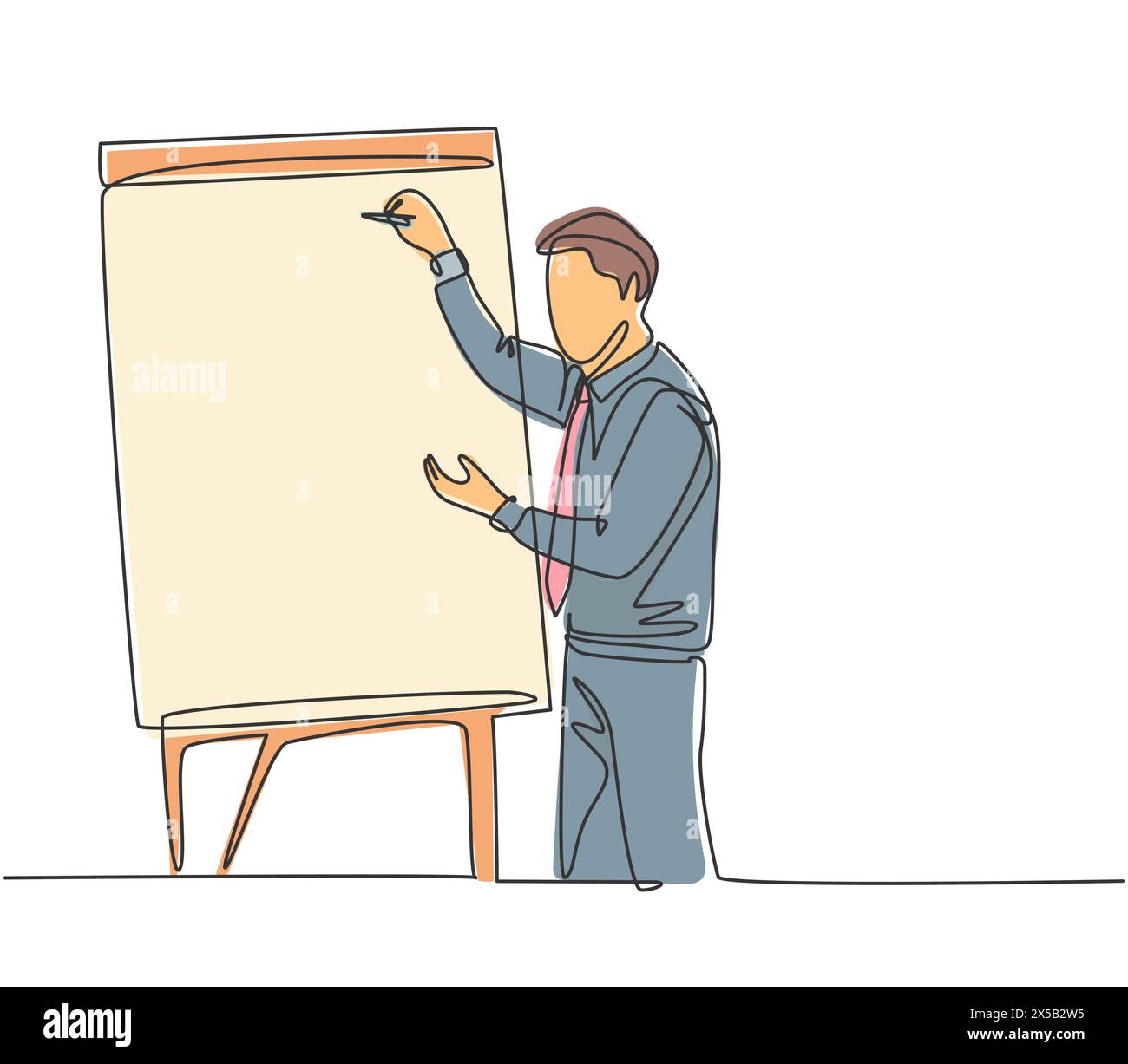 Single continuous line drawing of young business coach writing strategy ...
