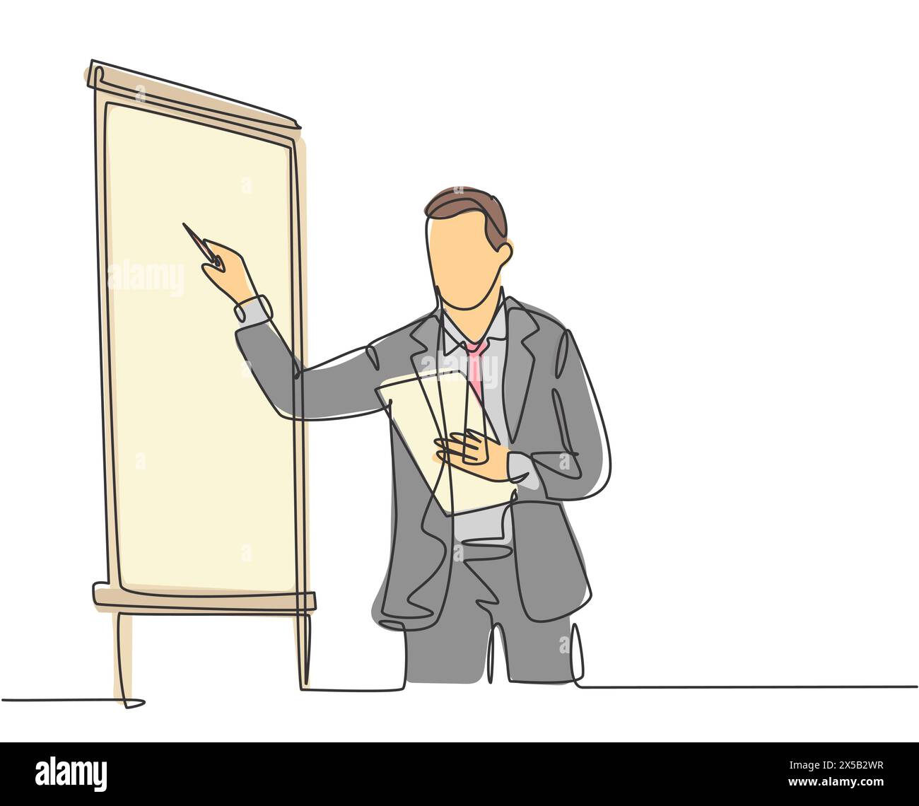 One continuous line drawing of businessman presenter drawing graph ...