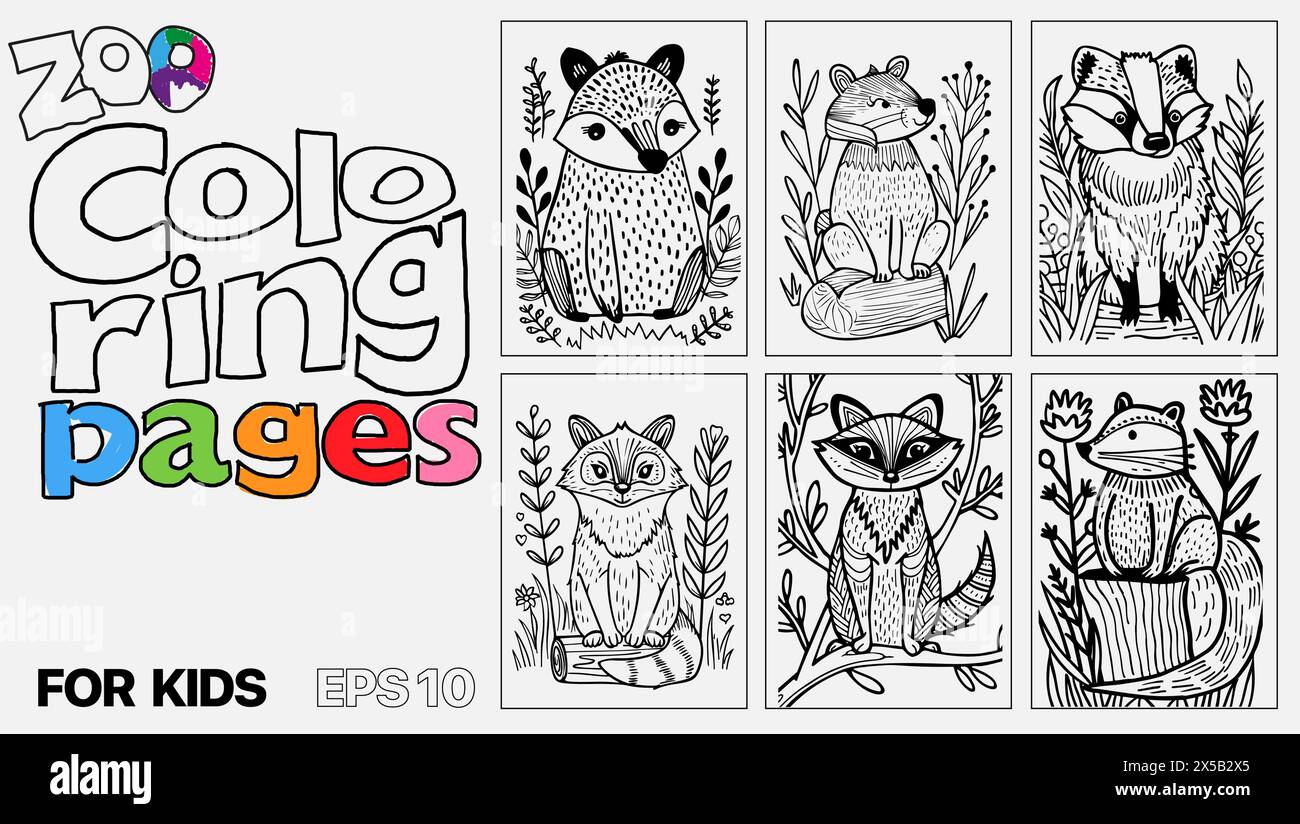 A set of six cat coloring pages for kids. The pages feature different ...