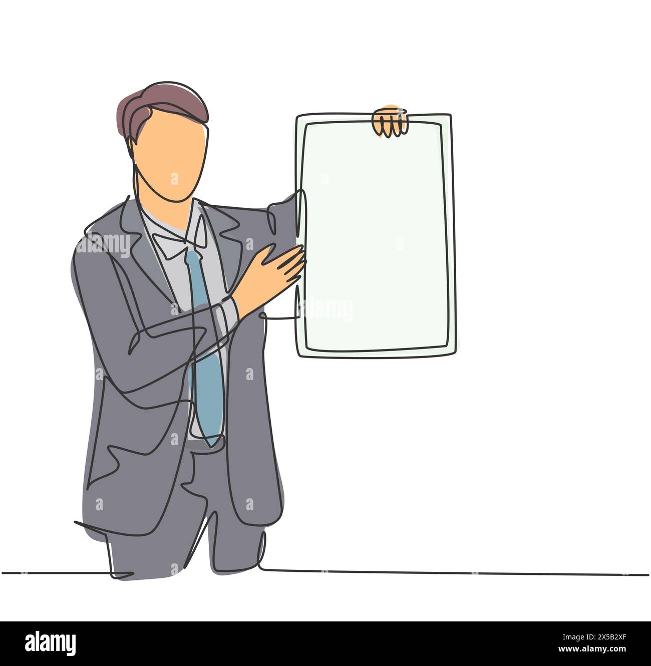 Single continuous line drawing of young presenter giving instruction ...