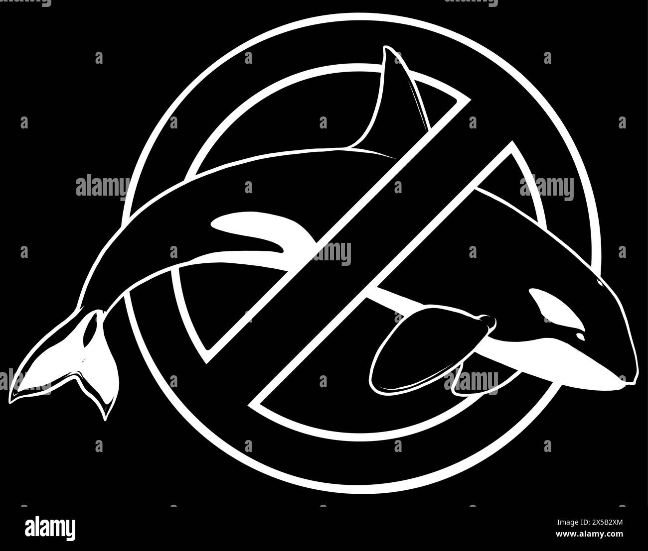 white silhouette of No orca sign icon on black background vector ...