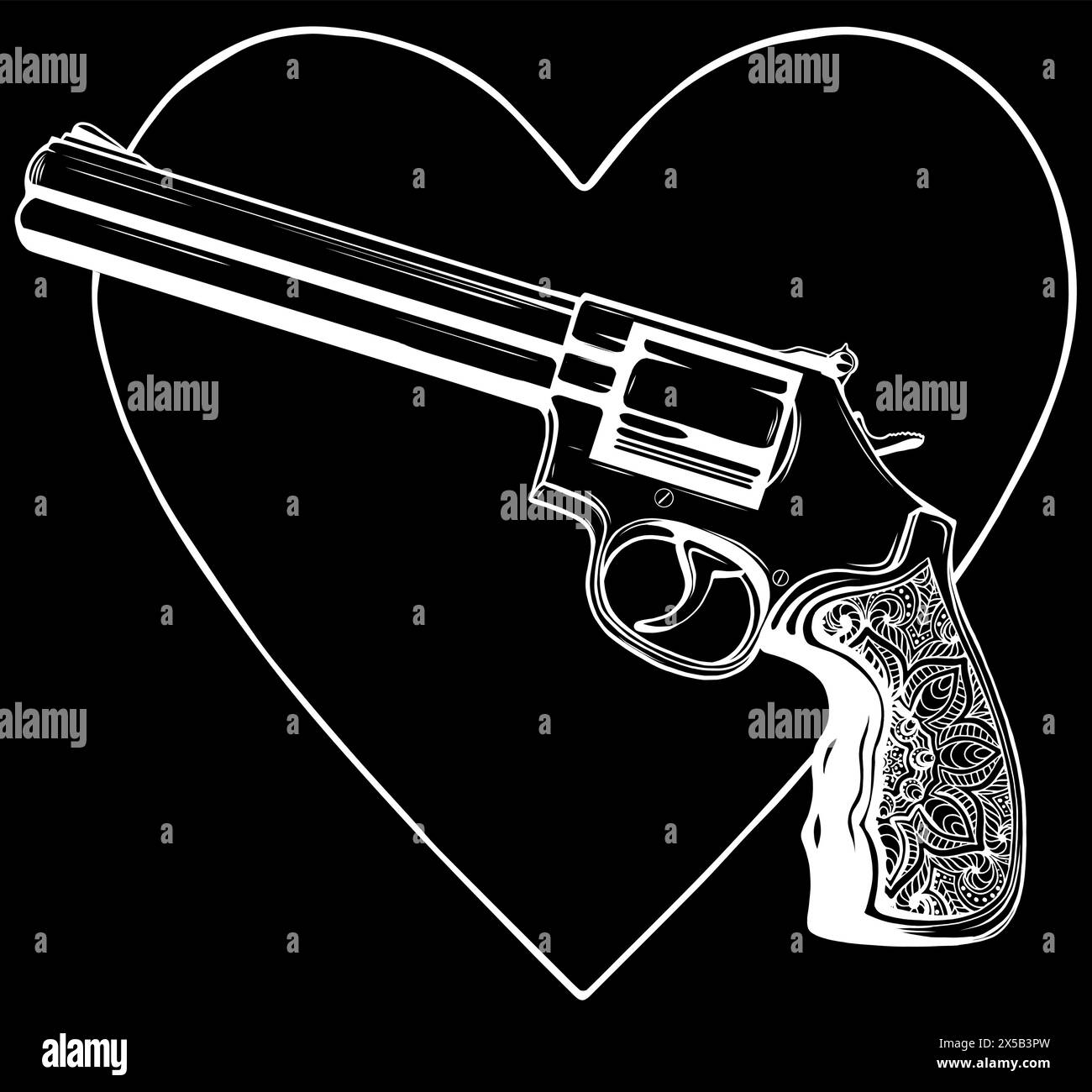 White Silhouette Of Classic Gold Revolver Vector Illustration On Black