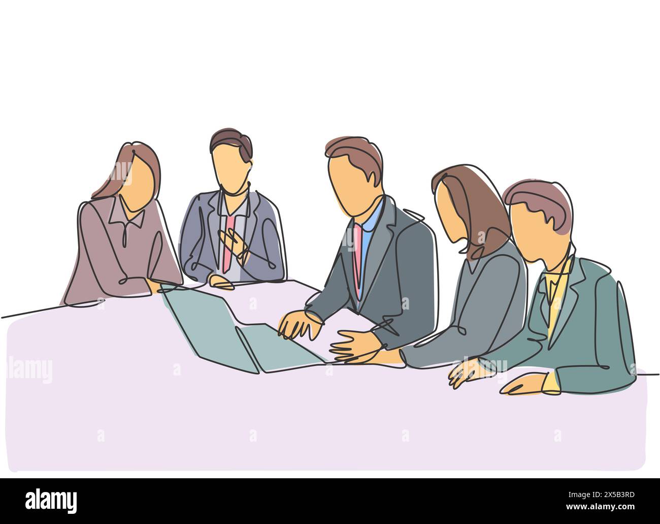 One continuous line drawing of young presenter presenting business ...