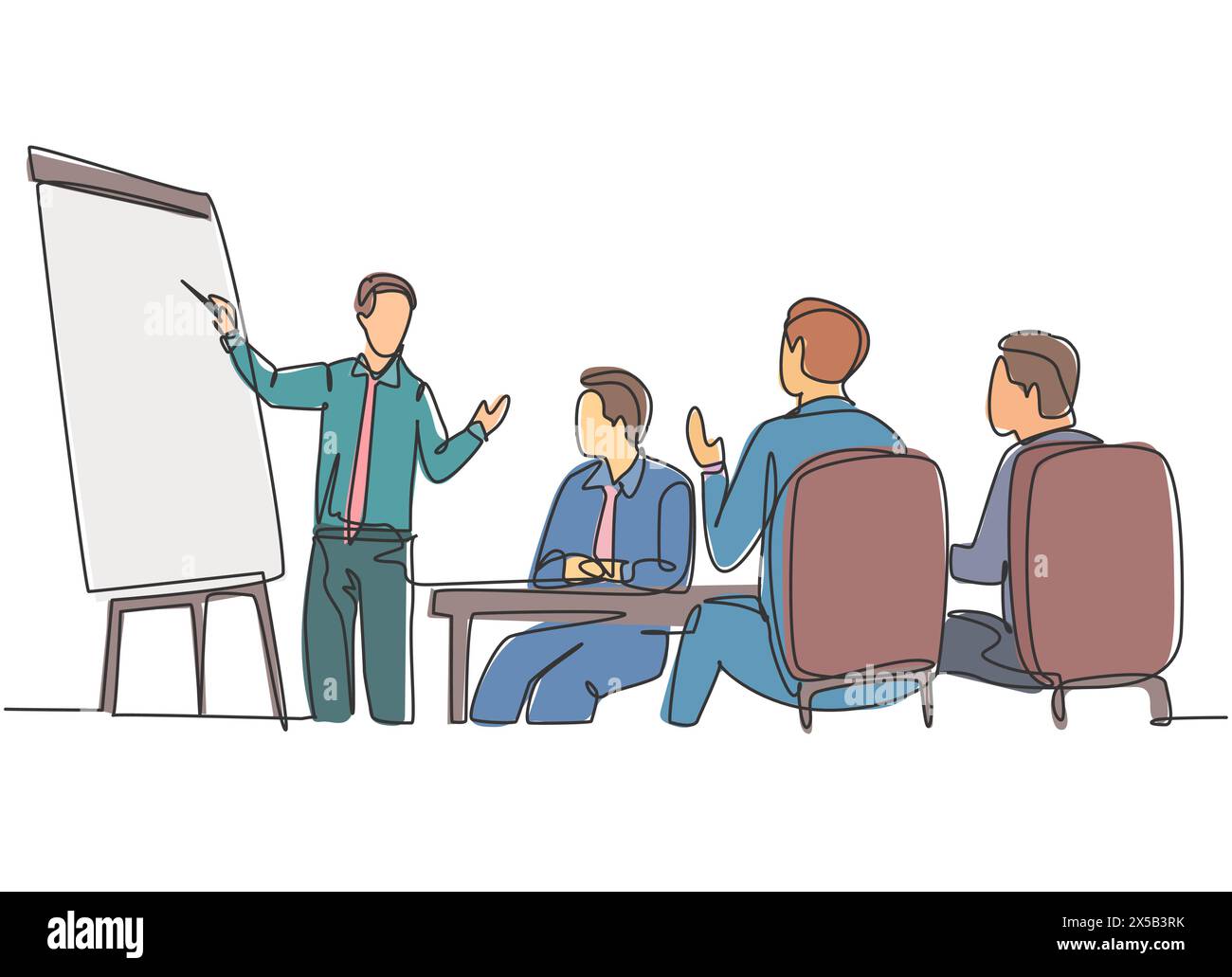 One continuous line drawing of happy trainer teaching lifeskill and ...