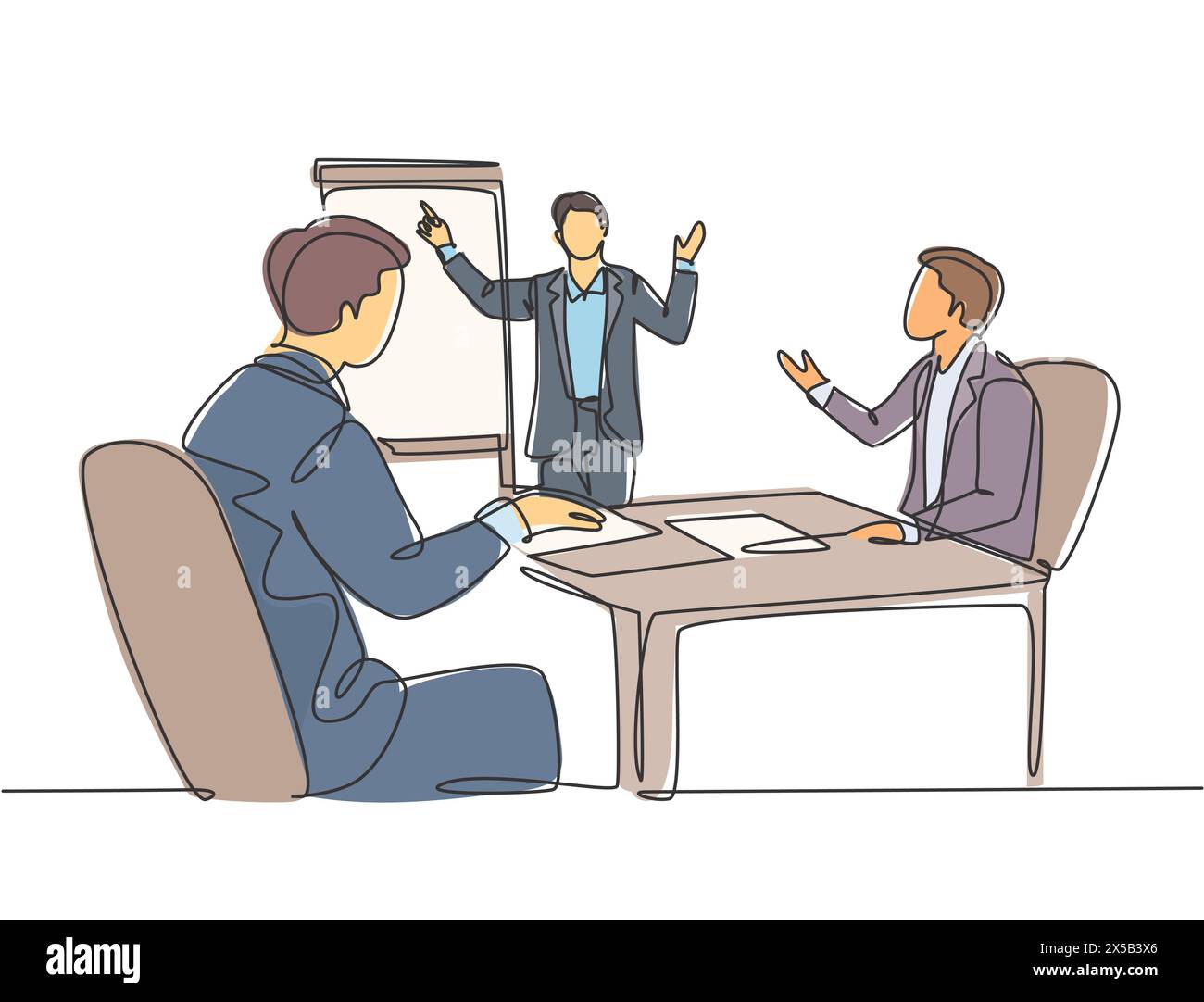 Single continuous line drawing of young happy business coach presenting ...