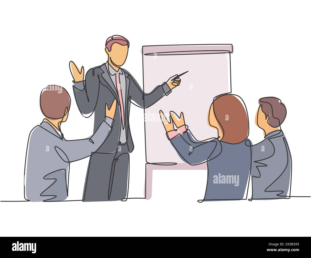 Single continuous line drawing of young happy business trainer ...