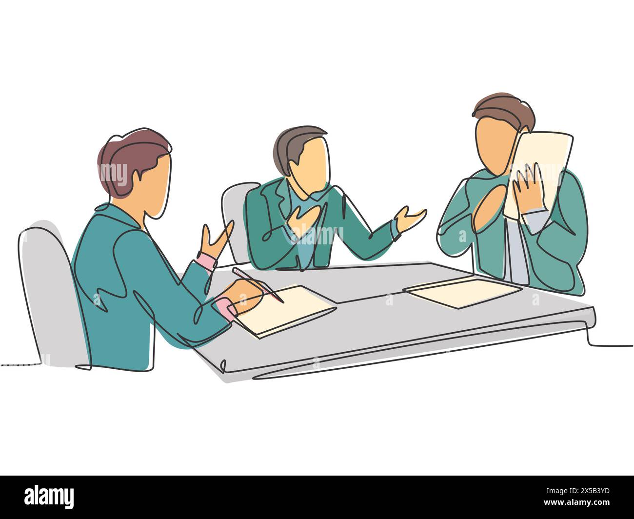 Single continuous line drawing of young happy businessmen discussing in ...