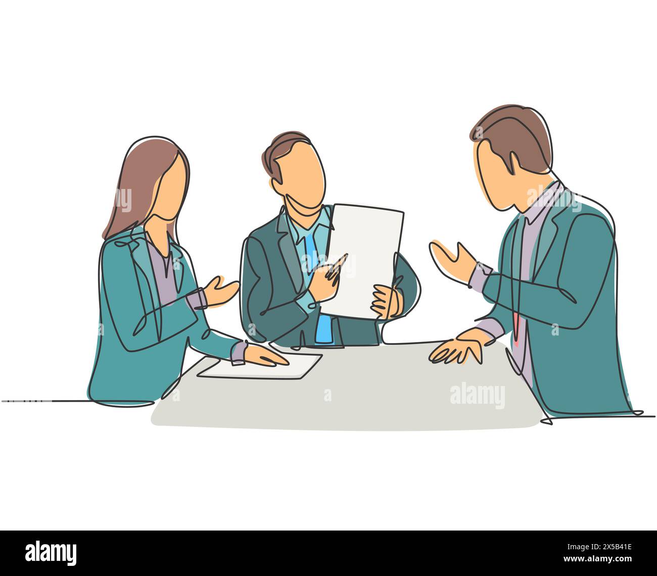 One single line drawing of young startup founder explain profit sharing ...