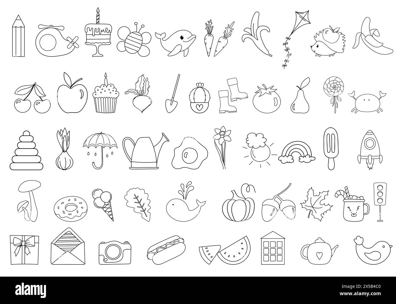 Coloring Page Set Features Simple Objects For Coloring, Suitable For ...