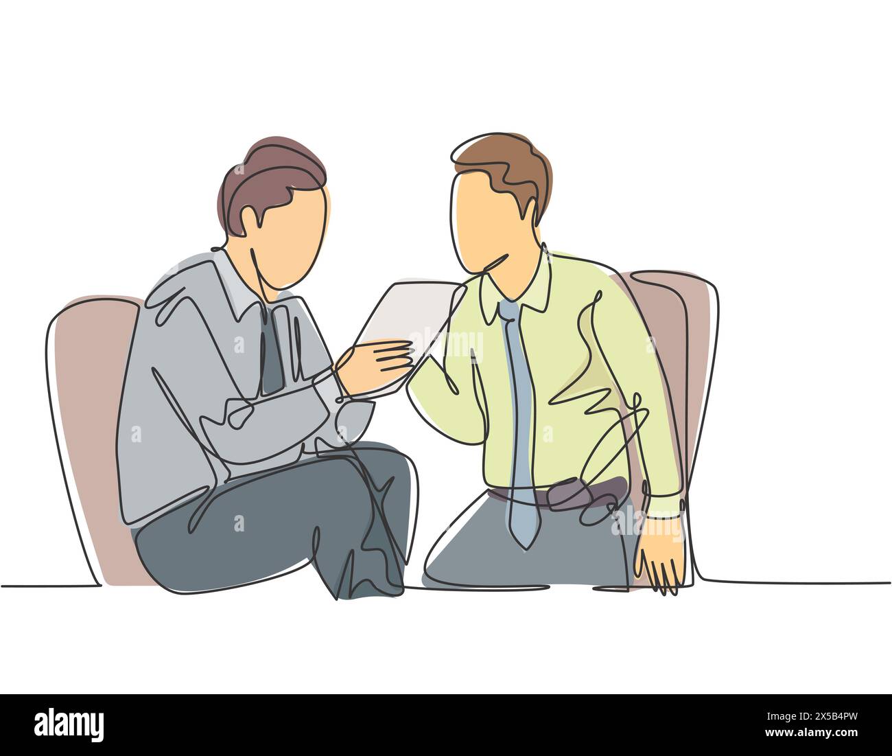 One continuous line drawing of young marketing manager presenting new ...