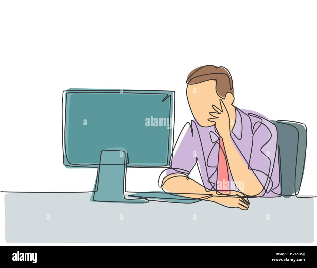 One continuous line drawing of young business manager sitting on his ...