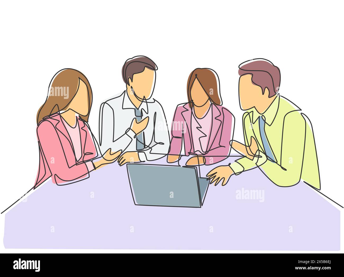 One continuous line drawing of young CEO presenting company business ...