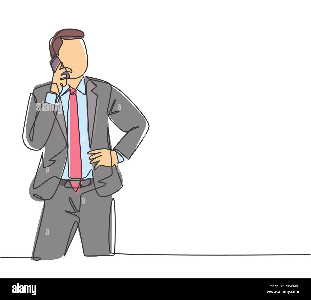 One continuous line drawing of young male business owner get a phone ...