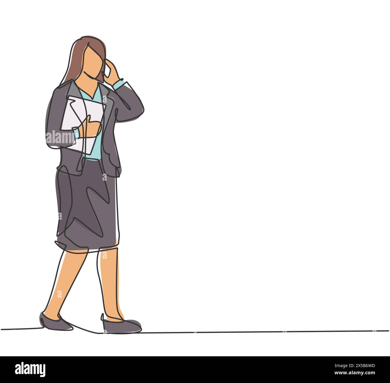 Single continuous line drawing of young businesswoman walking to the ...