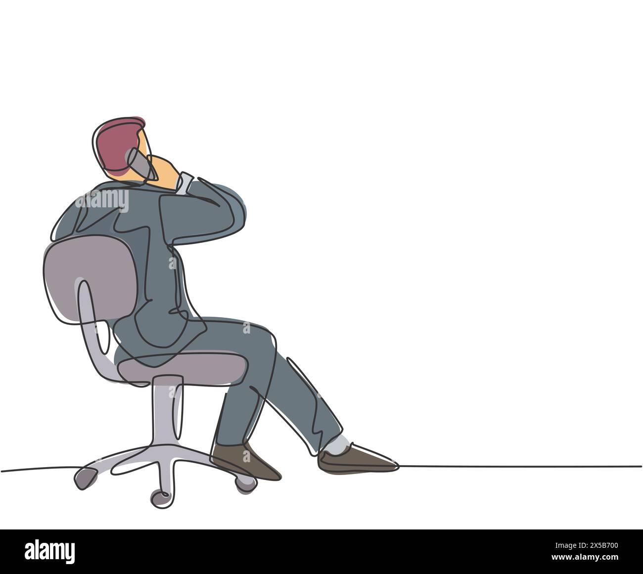 Single continuous line drawing of young businessman sitting on work ...