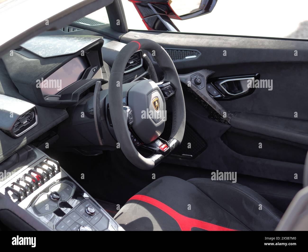Lamborghini interior and steering wheel Stock Photo - Alamy