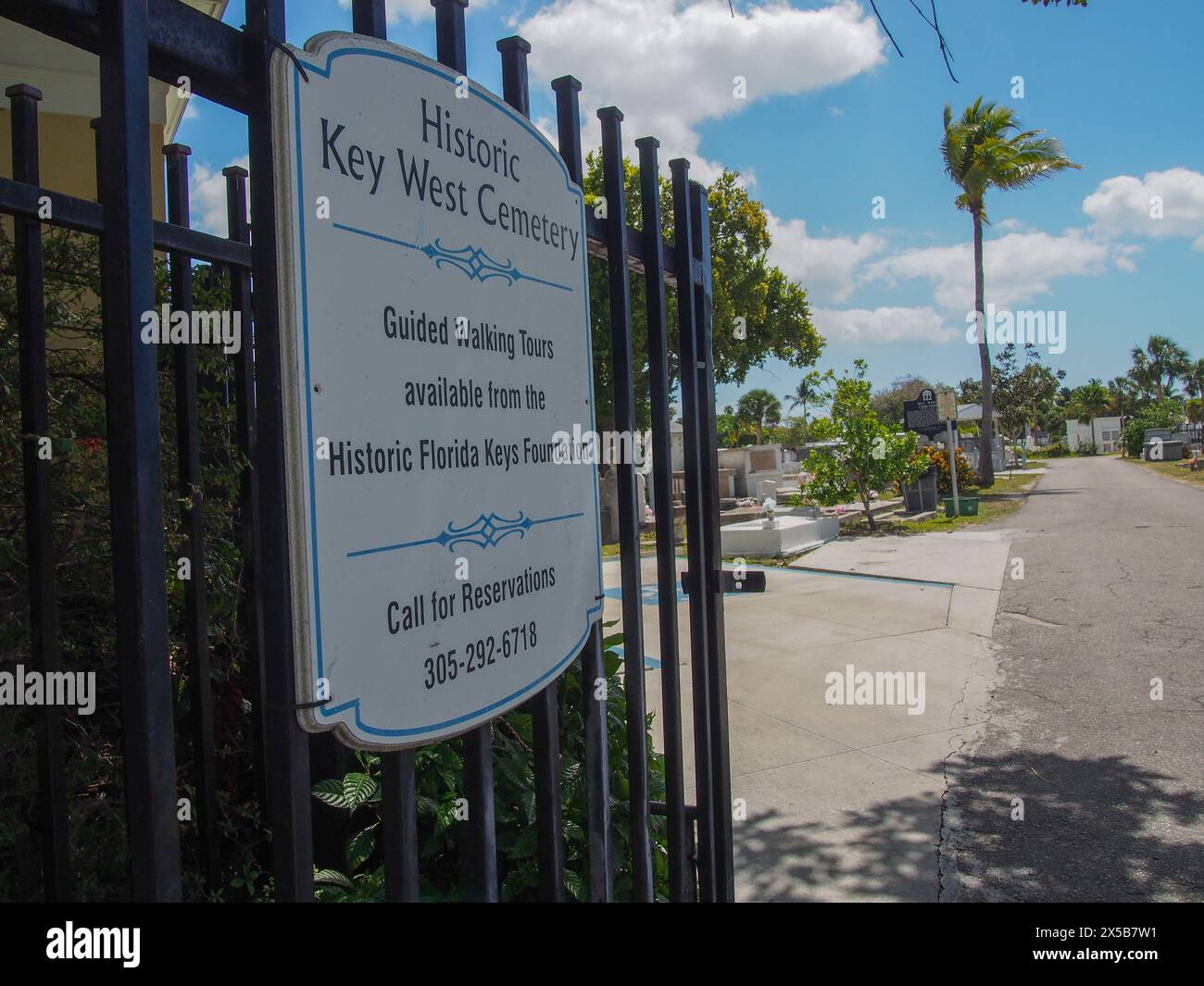 Placard at entrance gate of Key West Cemetery, Key West, FL, USA, April ...