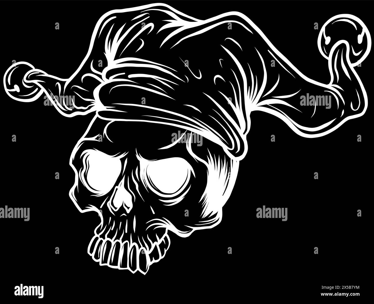white silhouette of skull with joker hat on black background Stock ...