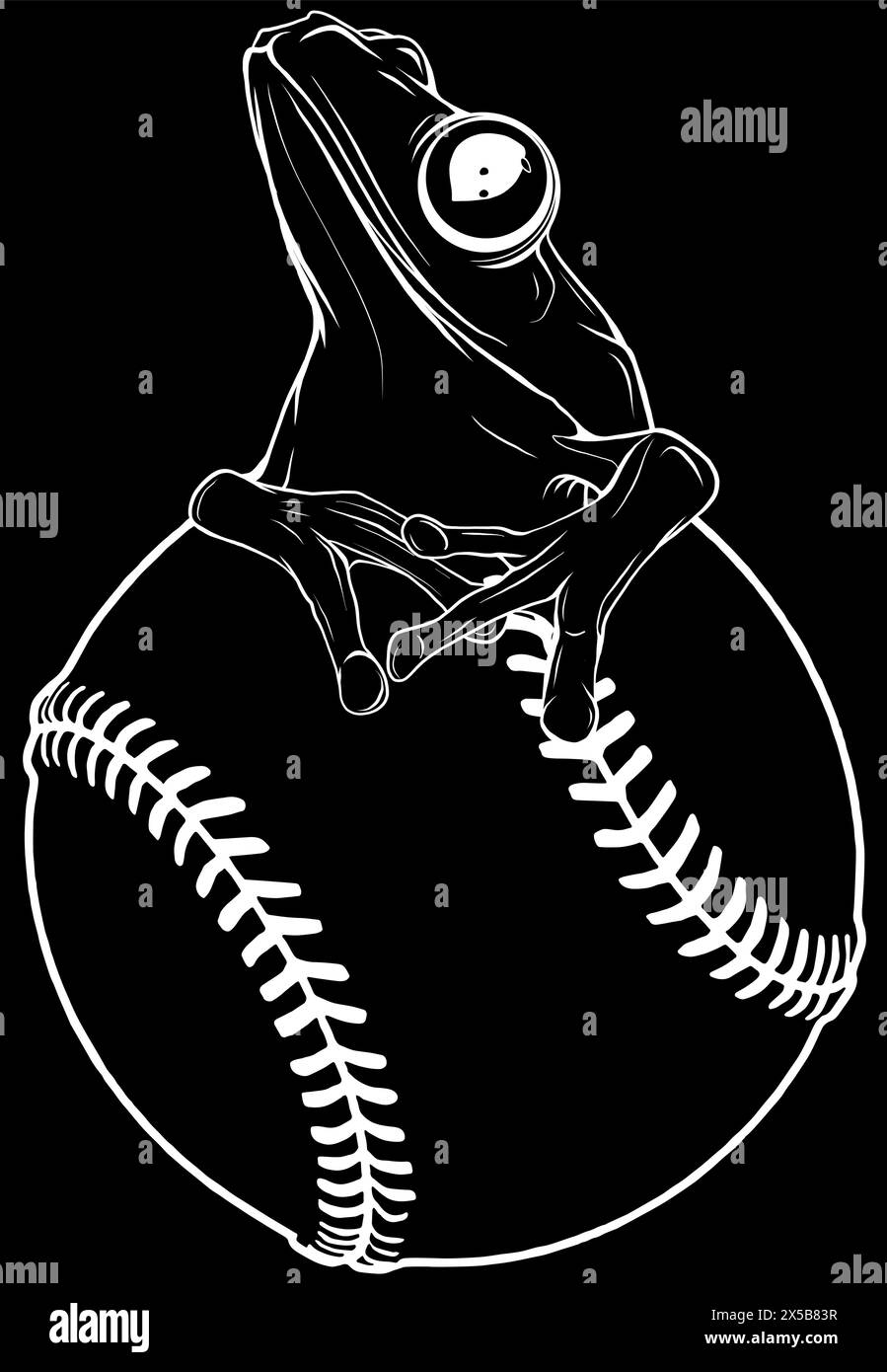 white silhouette of frog on baseball ball. digital hand draw Stock ...