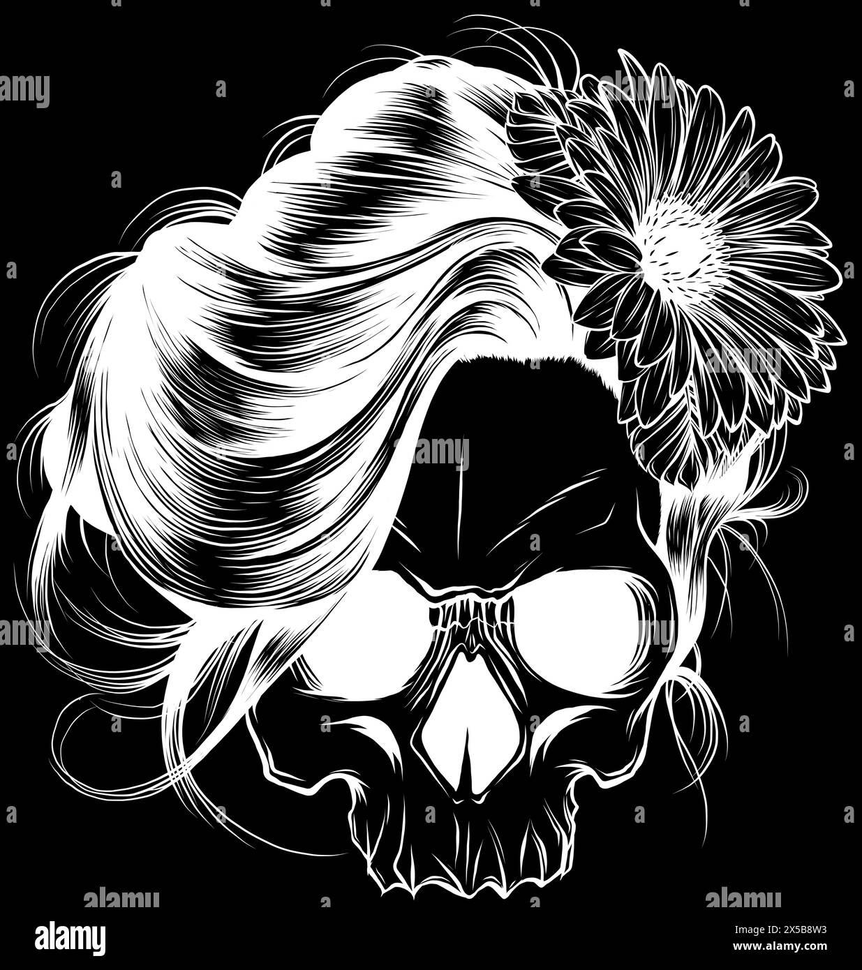 white silhouette of female skull with colorful flowers vector ...