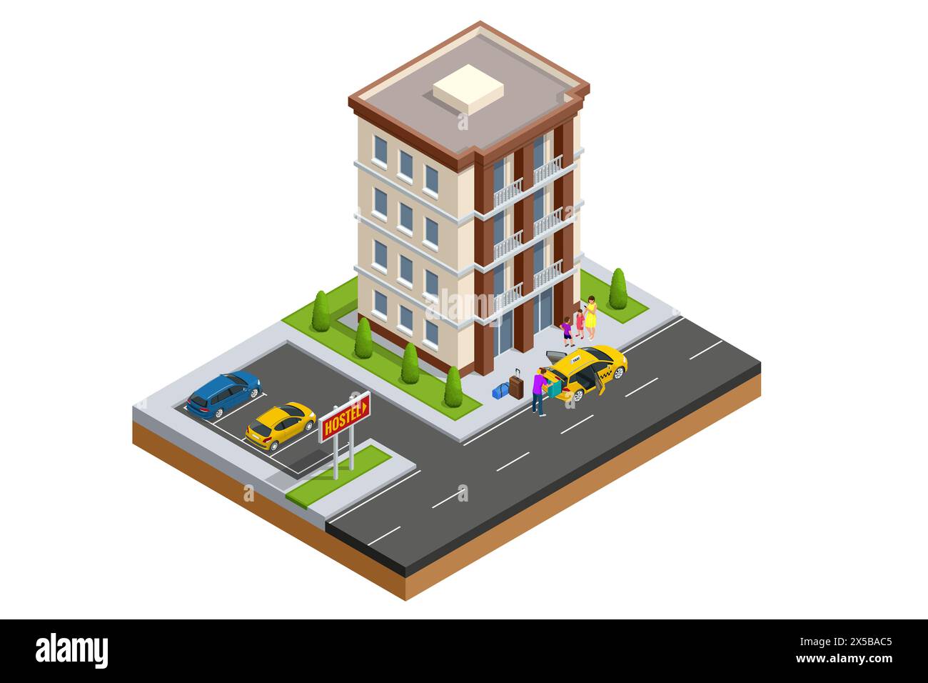 Isometric public hotel building exterior. Online booking service. Hotel ...