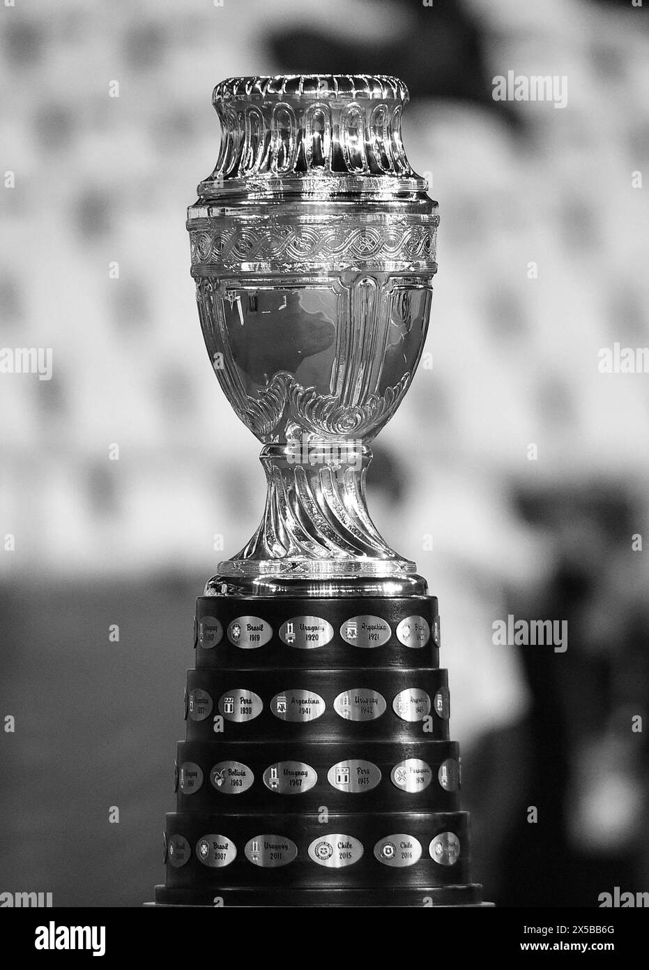 Rio de Janeiro-Brazil July 18, 2021, Copa América football trophy at ...