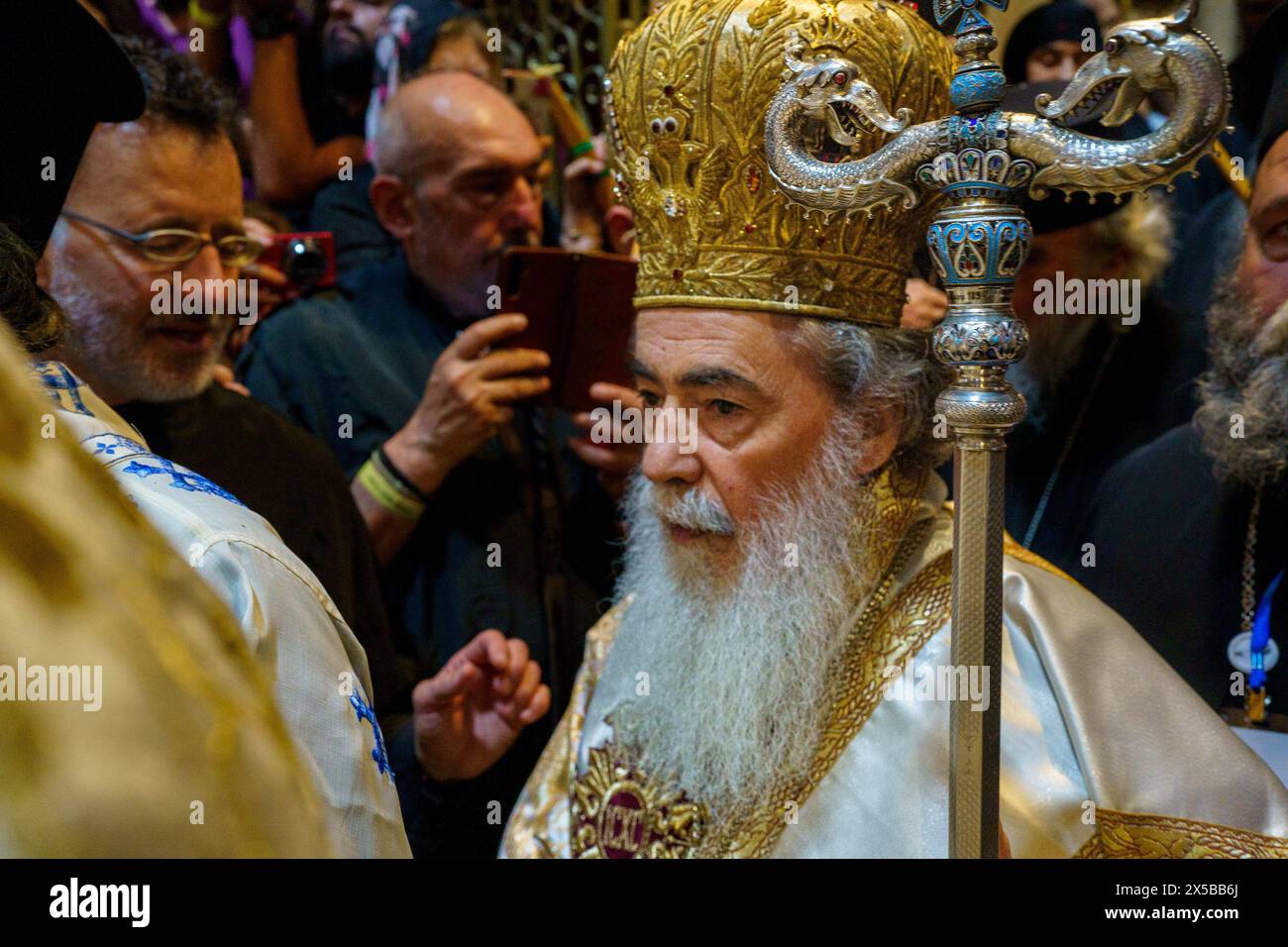 Patriarch Theophilos III of Jerusalem enters into the Church of the ...