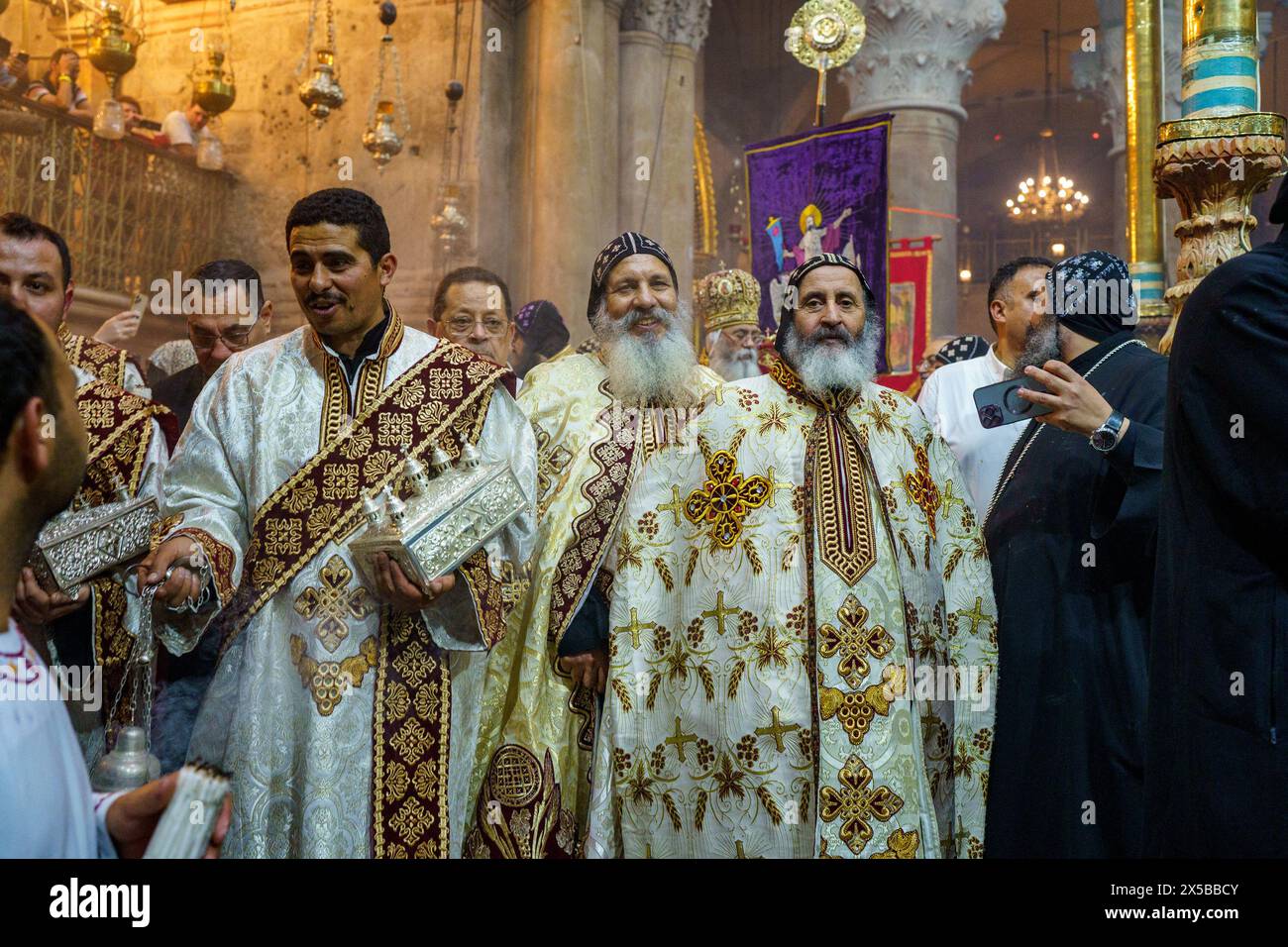 Syrian clergymen during the procession around the aediculae in the ...