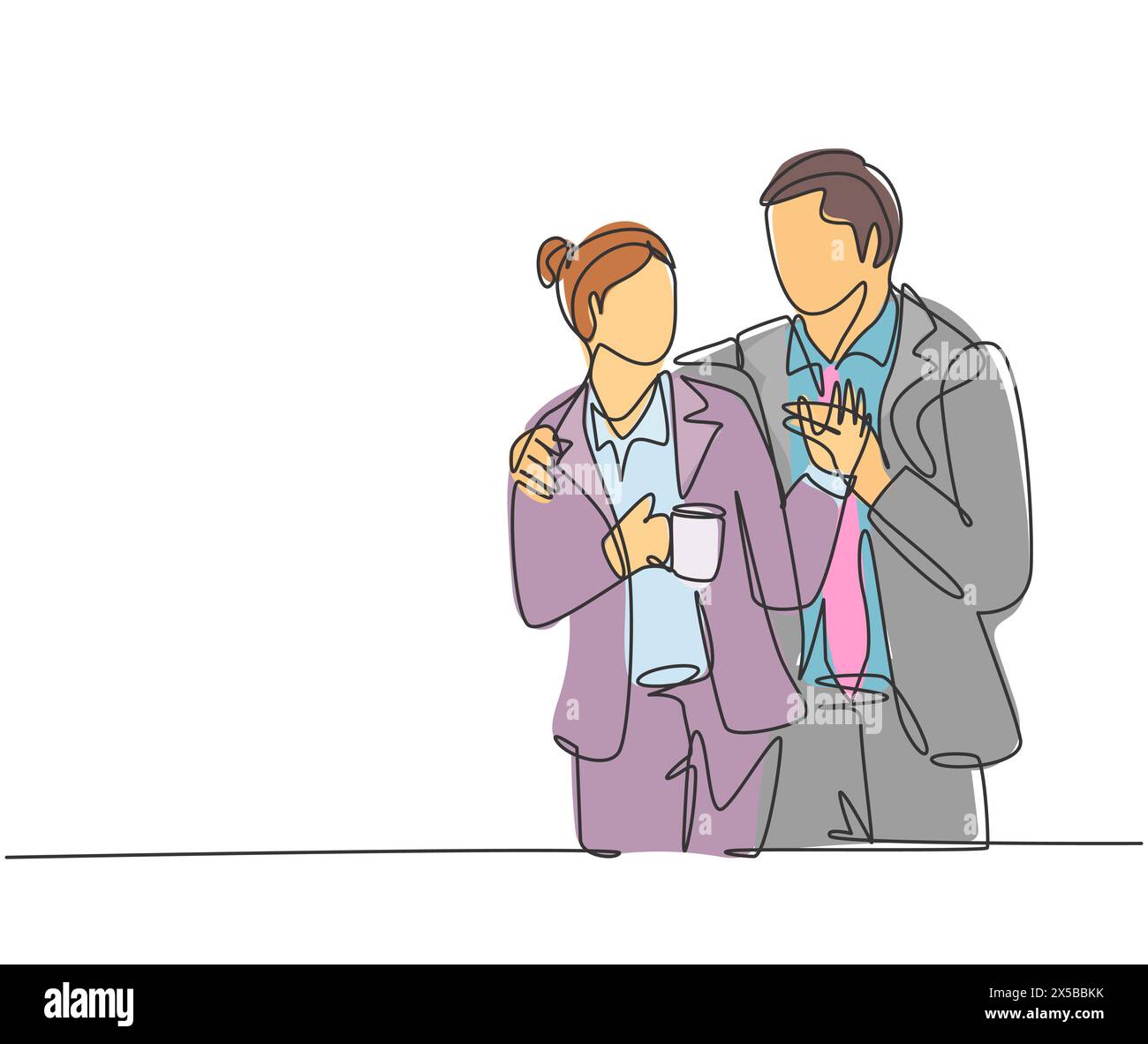 Single continuous line drawing of young happy romantic couple worker ...