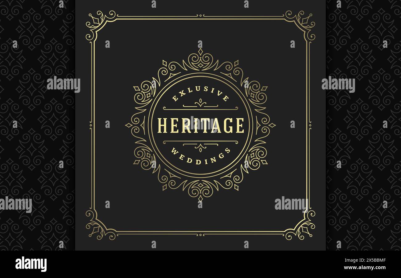 Vintage logo elegant flourishes line art graceful ornaments victorian ...