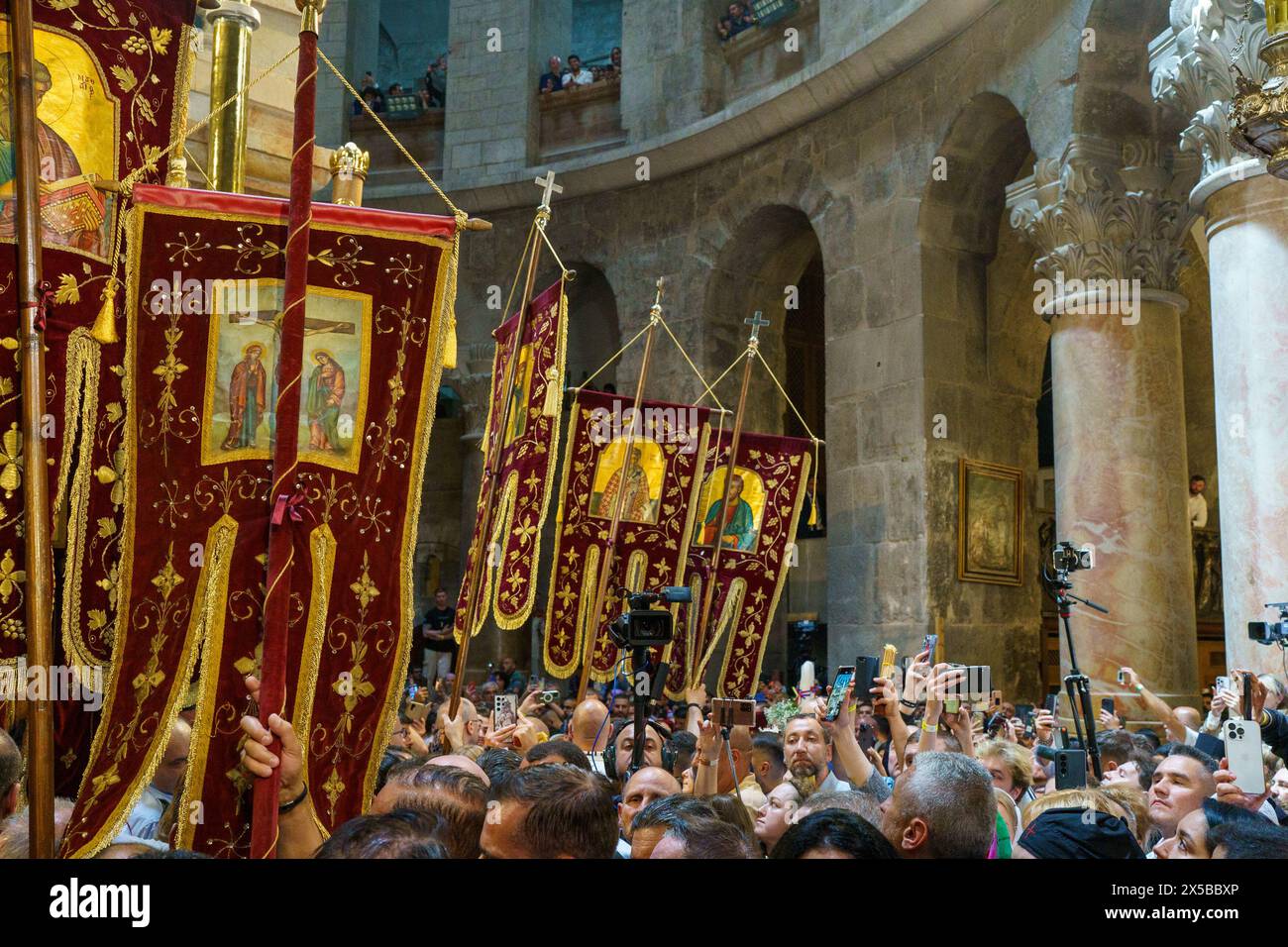 Participants in the procession in Deir Sultan on the roof of the Church of the Holy Sepulchre ...