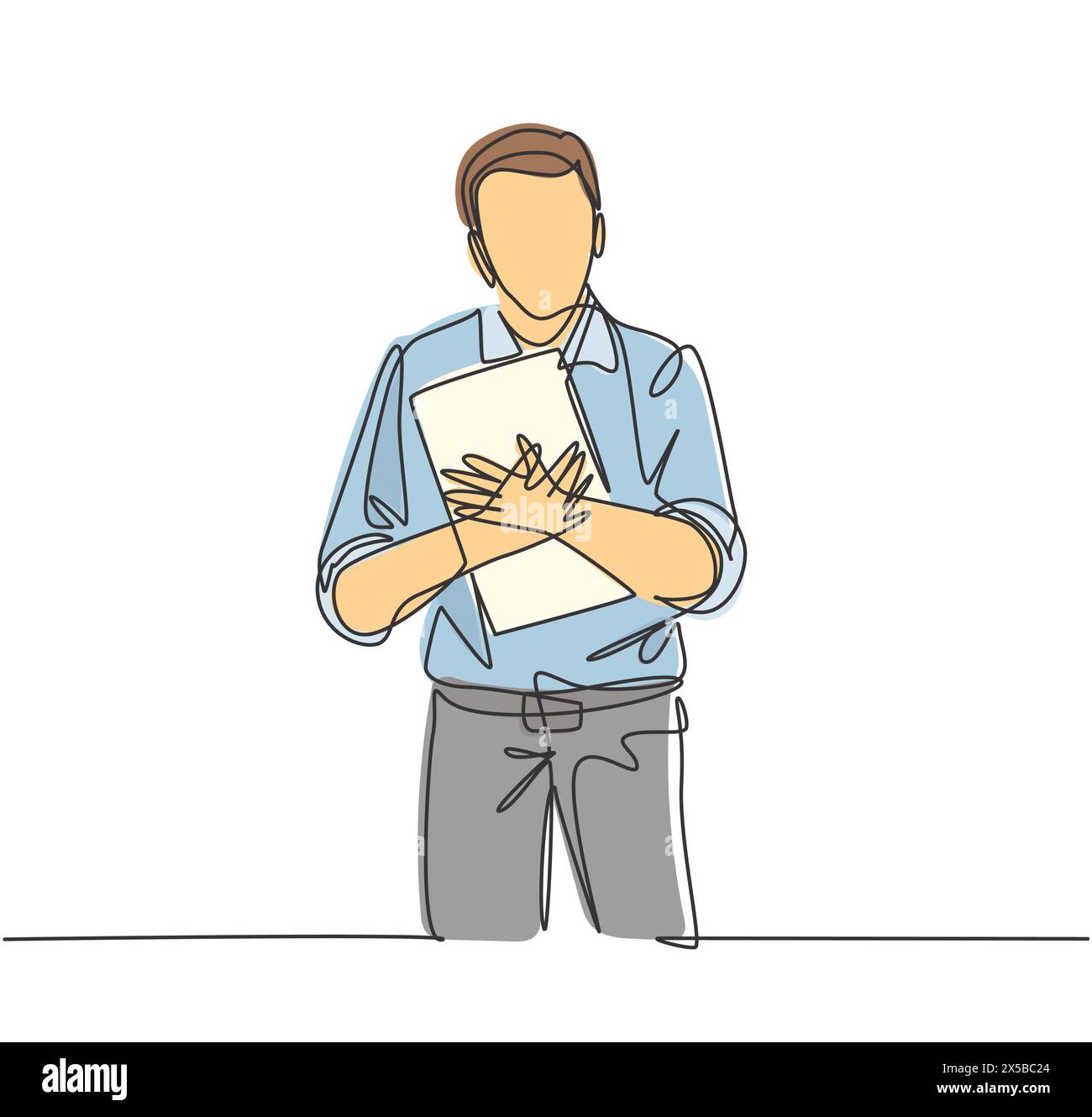 One continuous line drawing of young happy male businessman at the ...