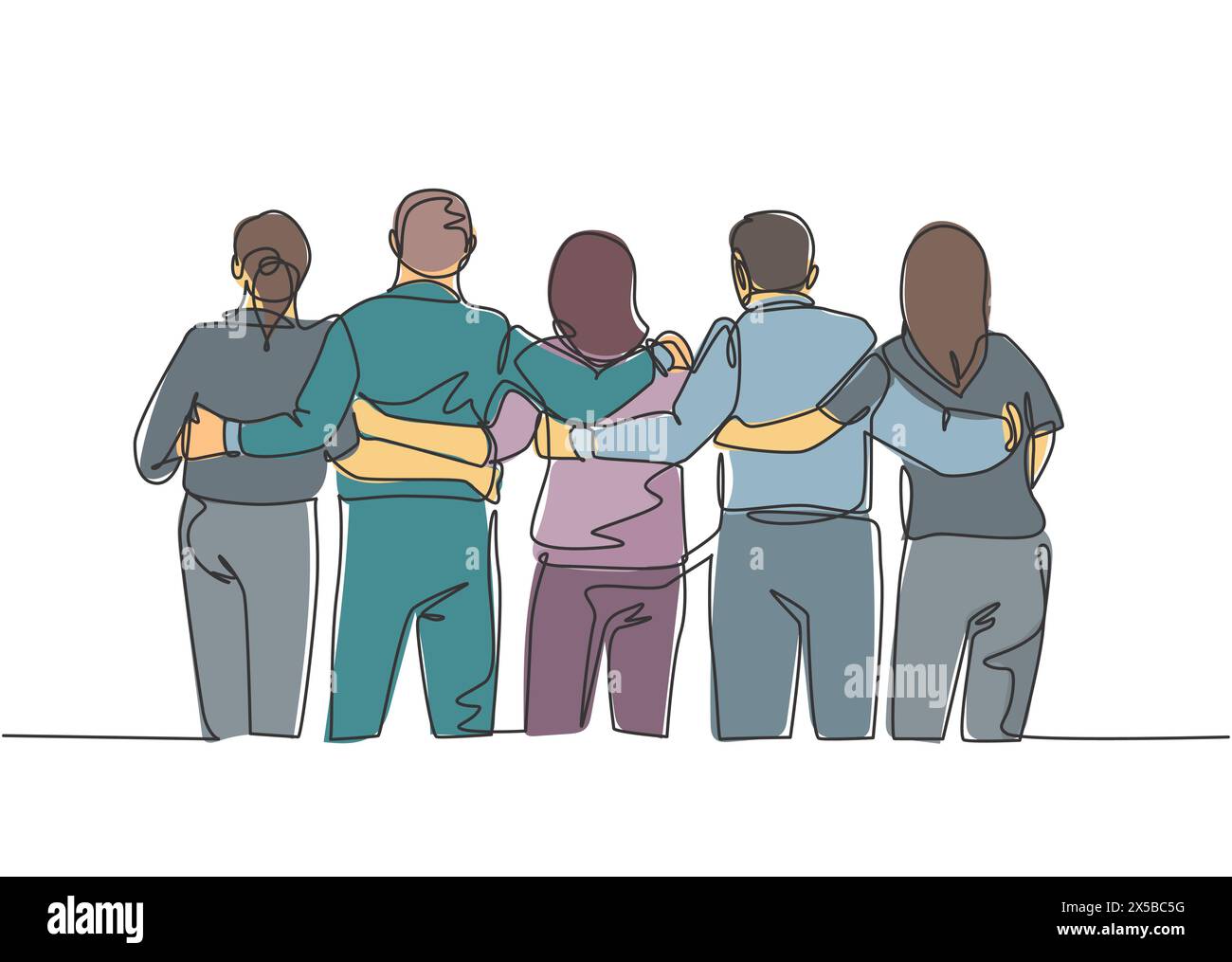 Single continuous line drawing about group of men and woman from multi ...