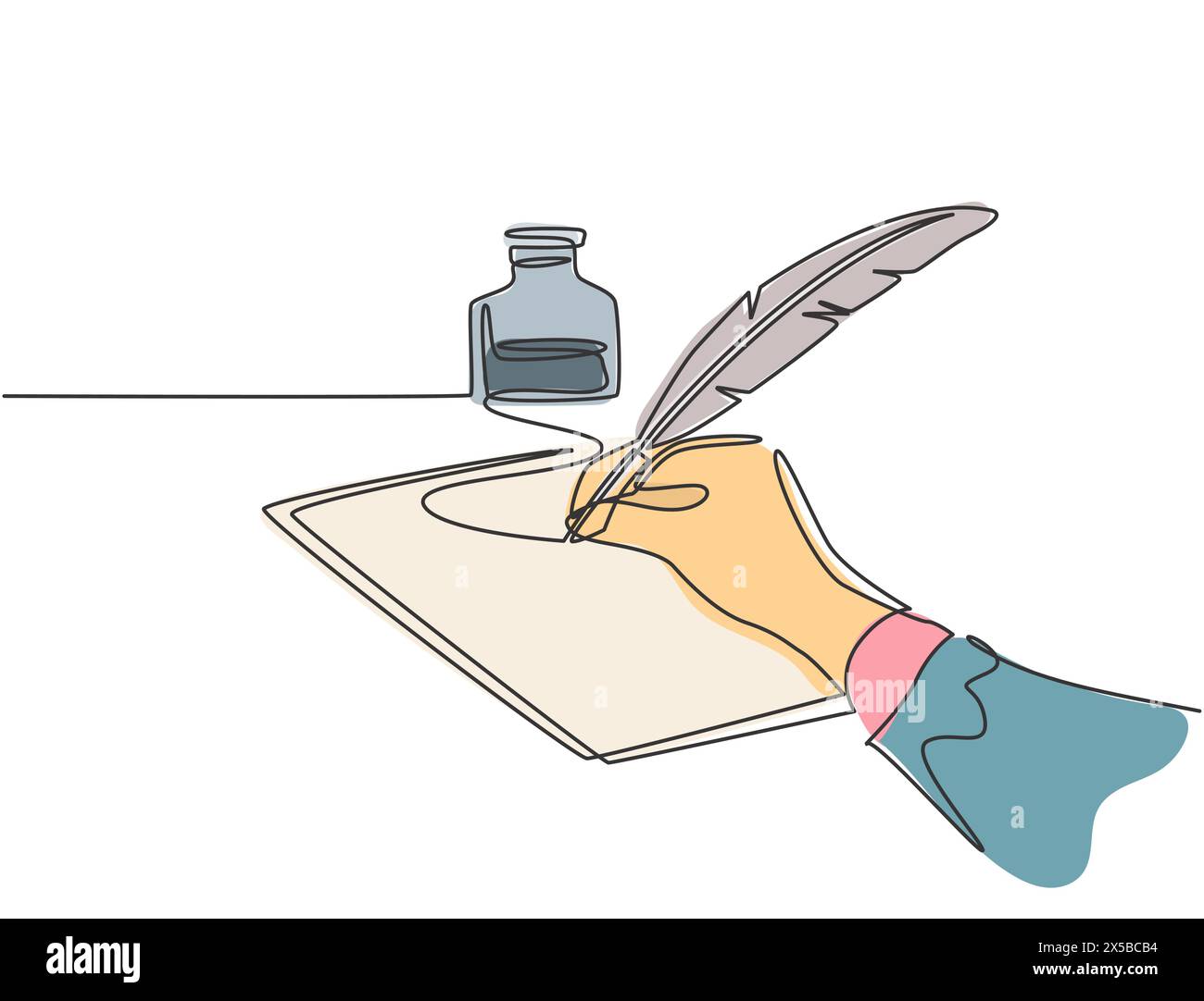 Single continuous line drawing of hand writing gesture with ink and ...