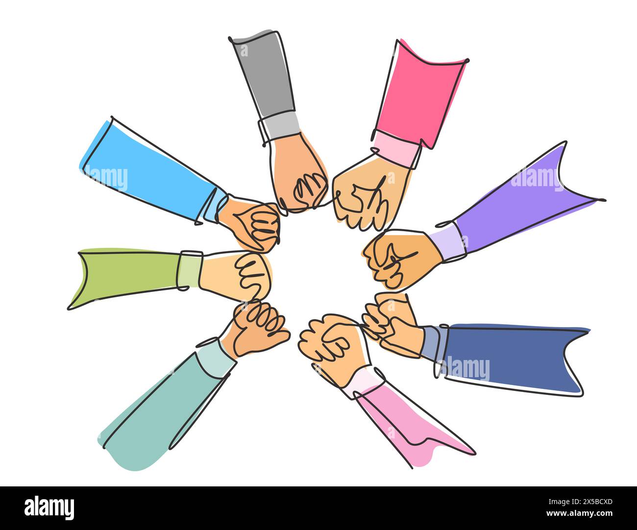 Single continuous line drawing group of young business people unite ...