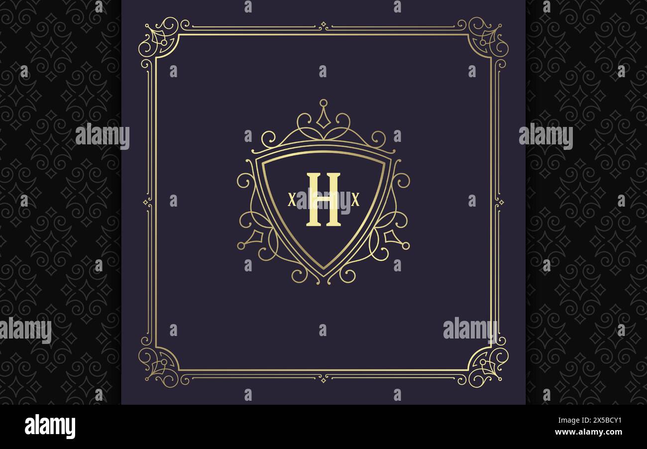 Vintage monogram logo elegant flourishes line art graceful ornaments ...
