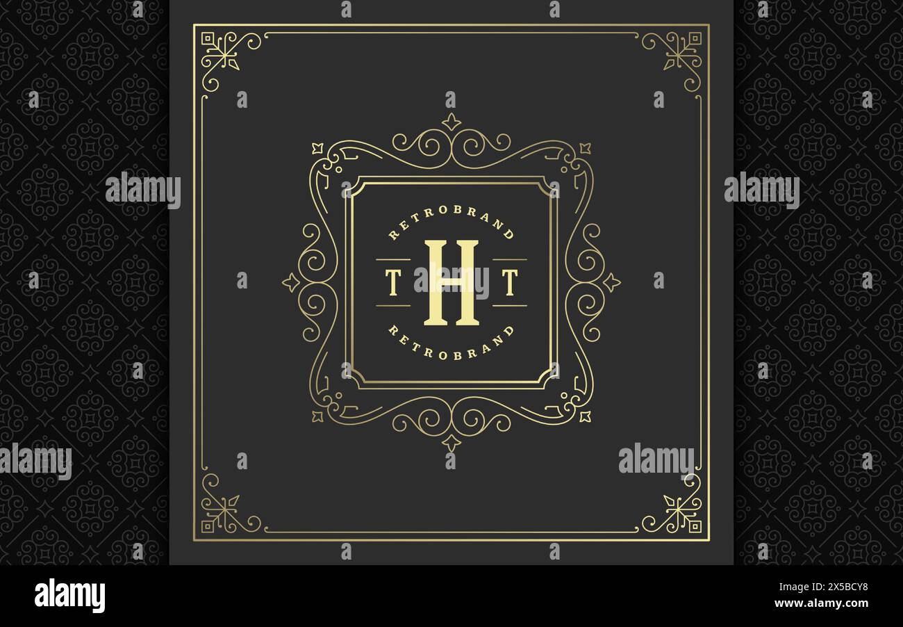 Vintage monogram logo elegant flourishes line art graceful ornaments ...