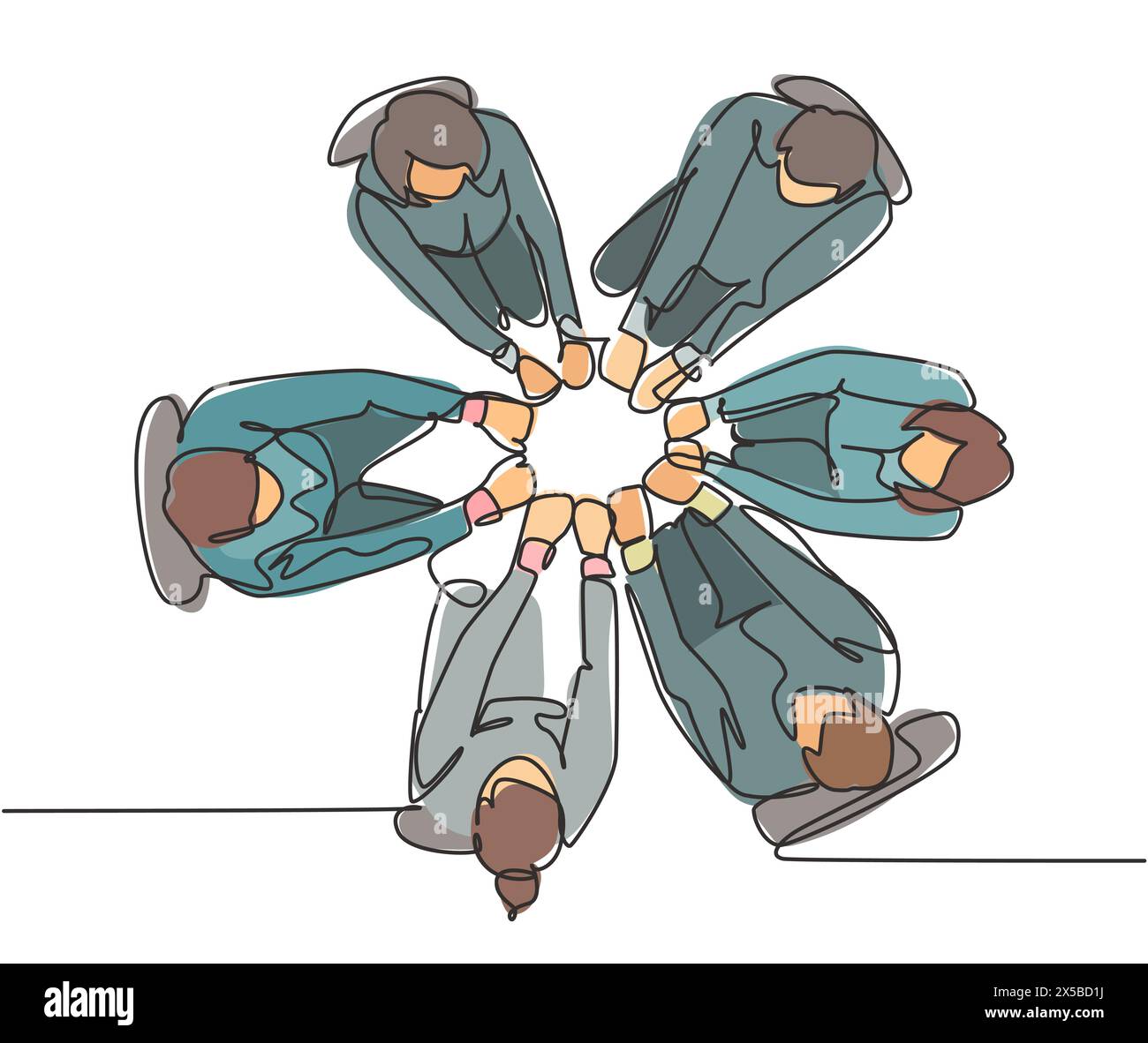 One continuous line drawing group of young male female business people ...