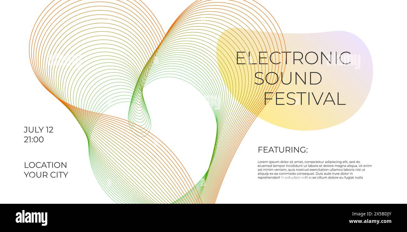 Electronic music festival party horizontal banner with colorful ...