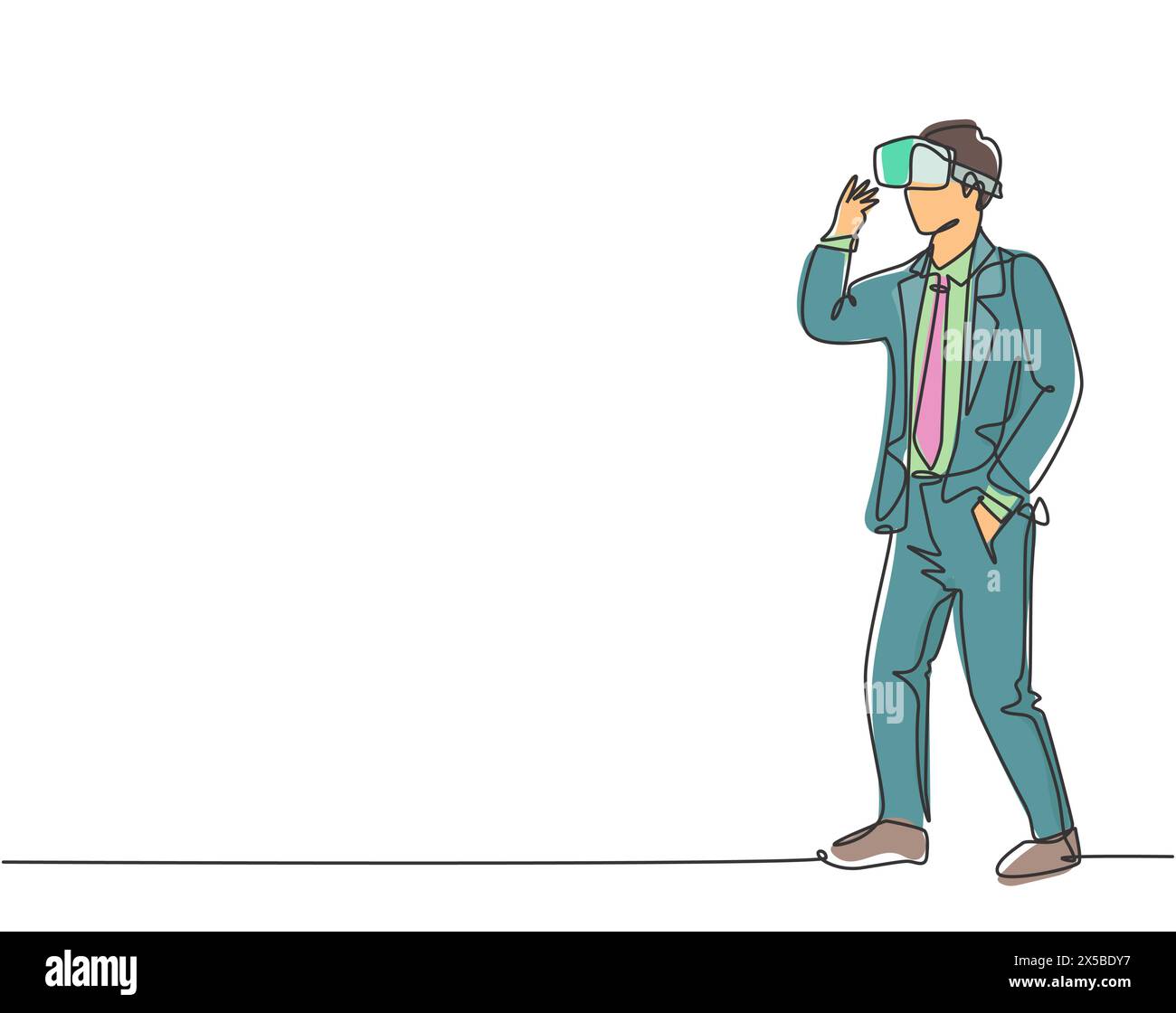 One continuous line drawing of young happy businessman ready to play ...