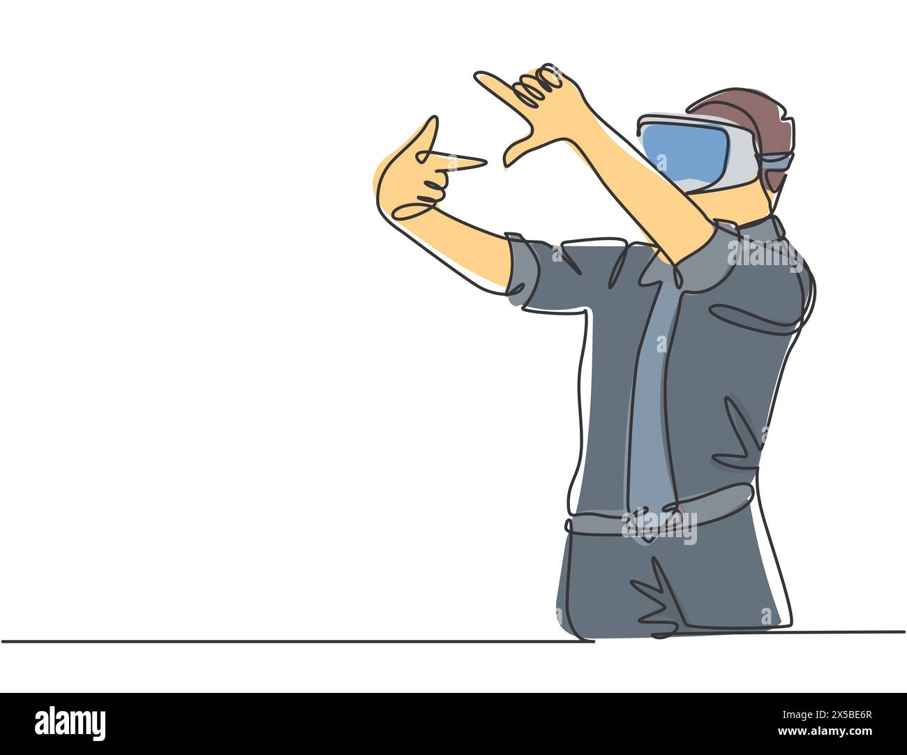 Single continuous line drawing of young male worker gesture forming ...