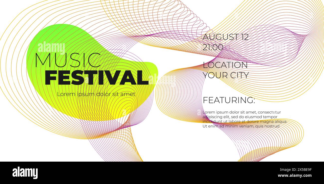 Electronic music festival party horizontal banner with colorful ...