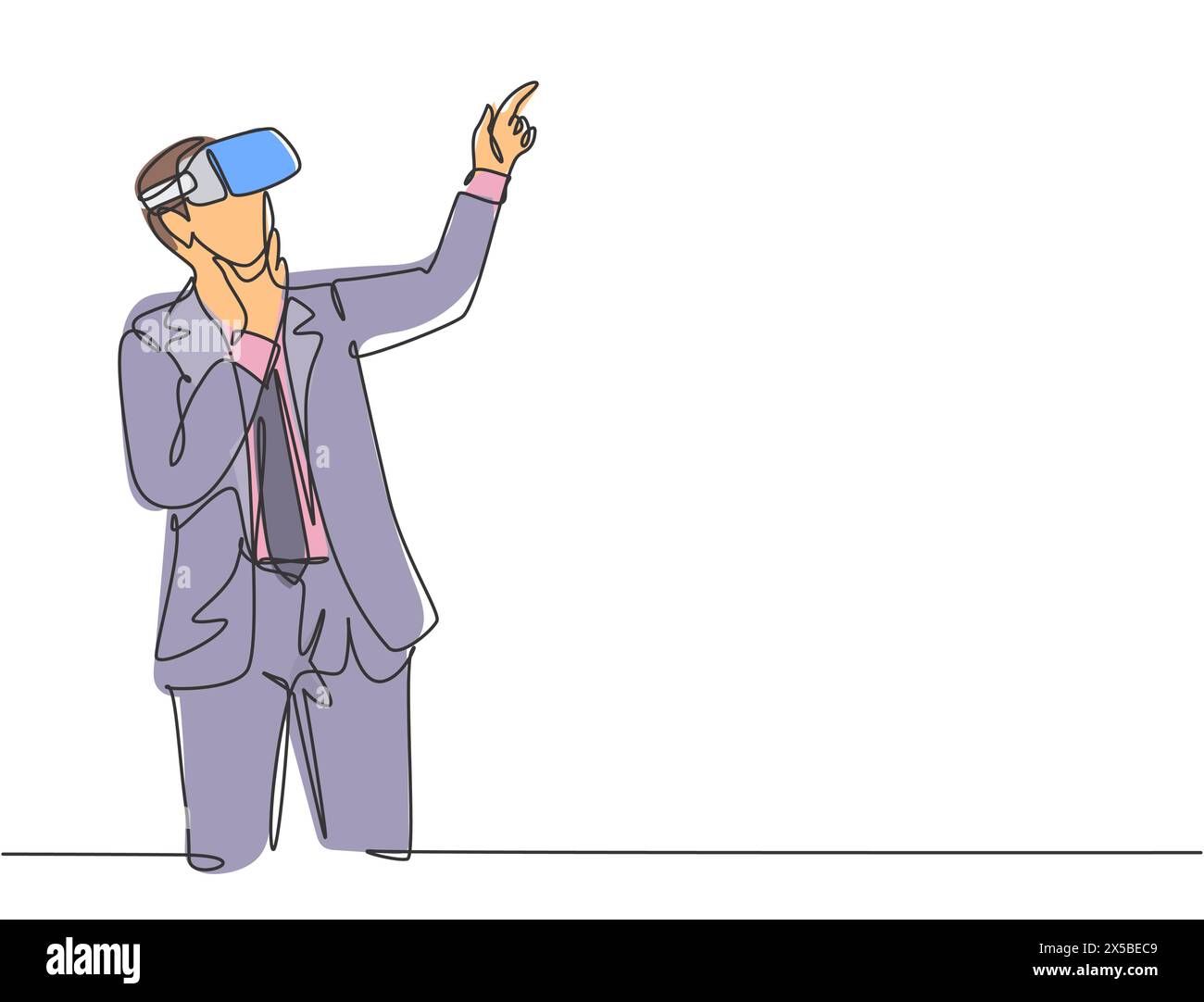 One single line drawing of young serious businessman thinking watching ...