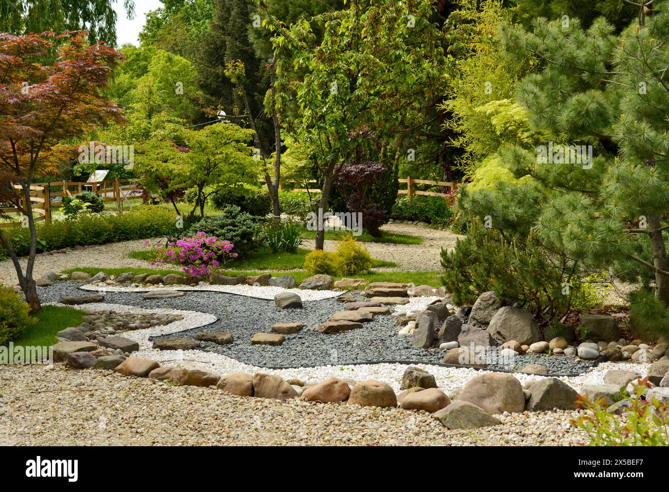 Karesansui Japanese dry rock garden or Zen garden in Sofia Zoo, Sofia ...