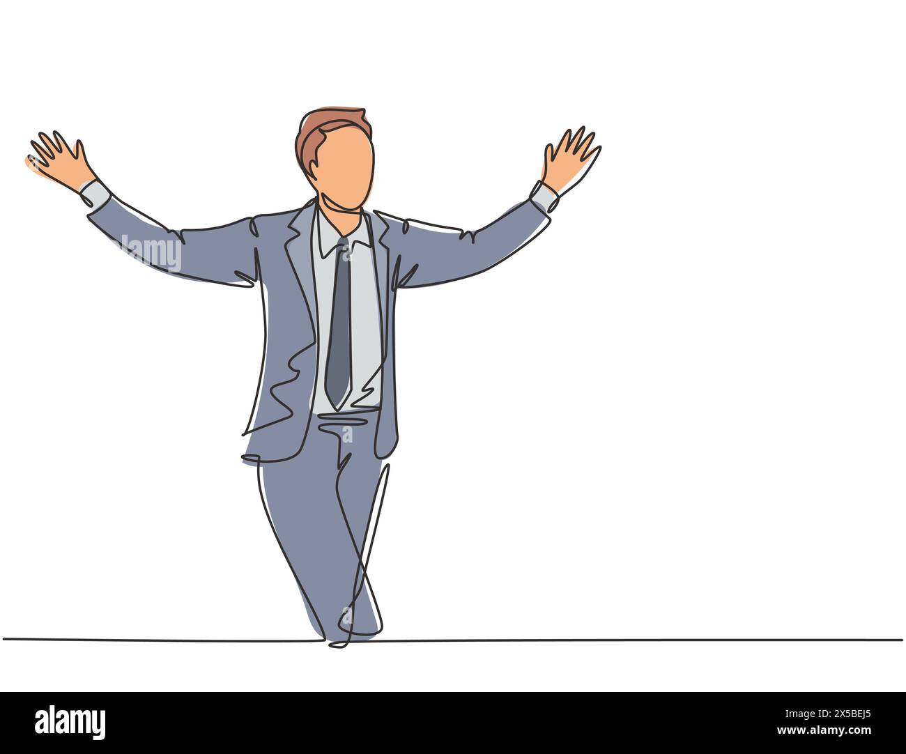 Single continuous single line drawing of young happy male manager ...