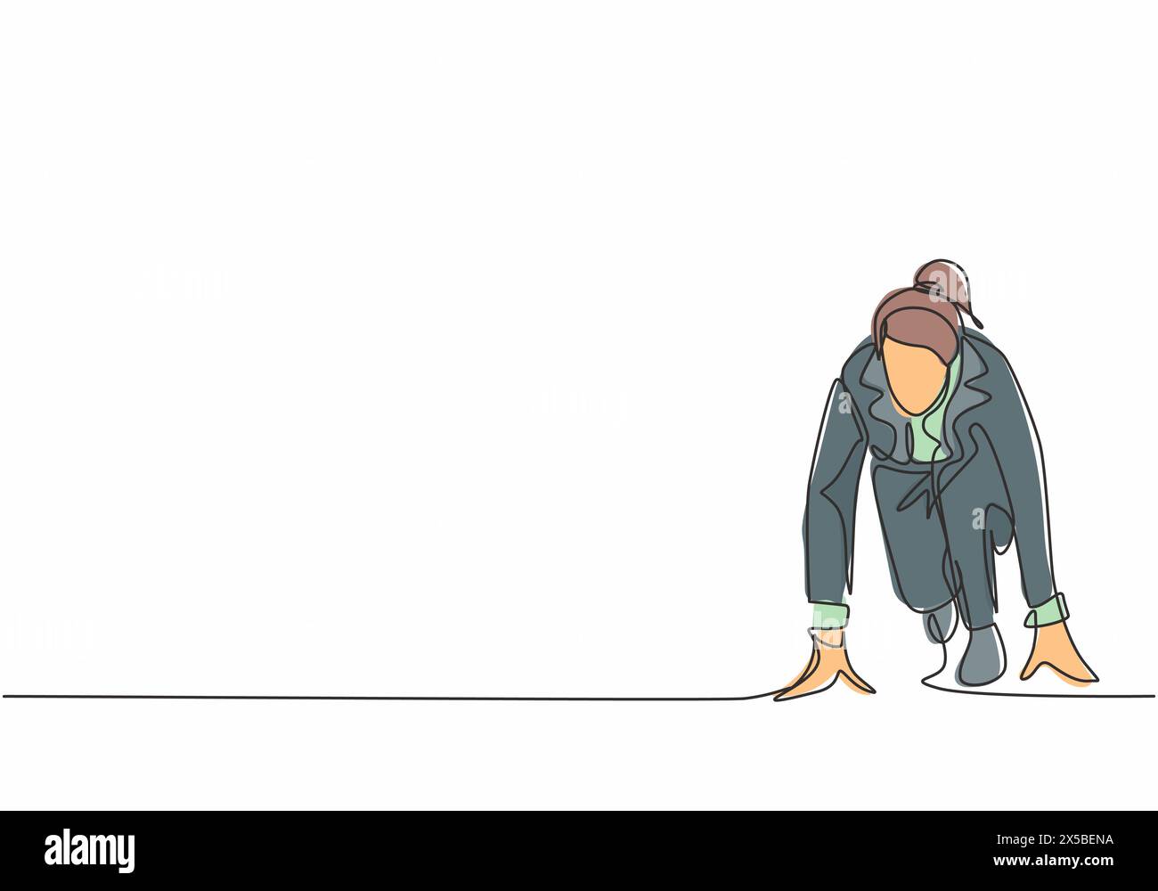 One continuous single line drawing of young happy businesswoman gets ...