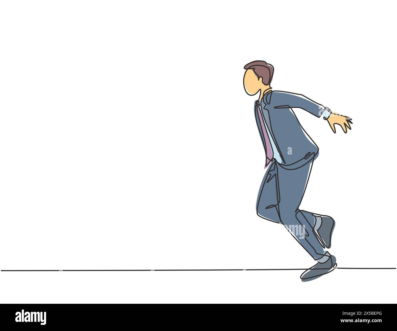 Single continuous single line drawing of young happy businessman opens ...