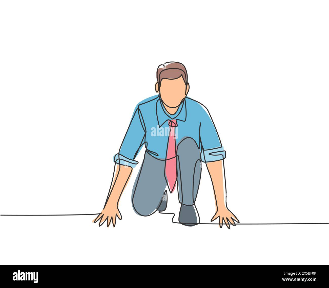 One continuous single line drawing of young happy businessman gets ...